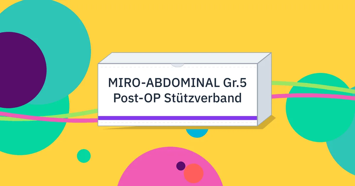 Symbolbild: Packung mit der Aufschrift MIRO-ABDOMINAL Gr.5 Post-OP Stützverband (PZN 06853494) – Verfügbarkeit und Bezug in Apotheken in Frankfurt am Main