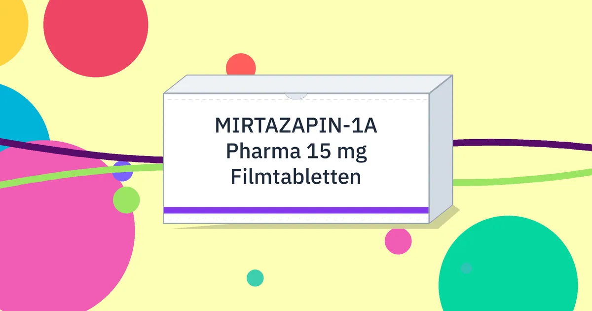 Symbolbild: Packung mit der Aufschrift MIRTAZAPIN-1A Pharma 15 mg Filmtabletten (PZN 00250642) – Verfügbarkeit und Bezug in Apotheken in Frankfurt am Main