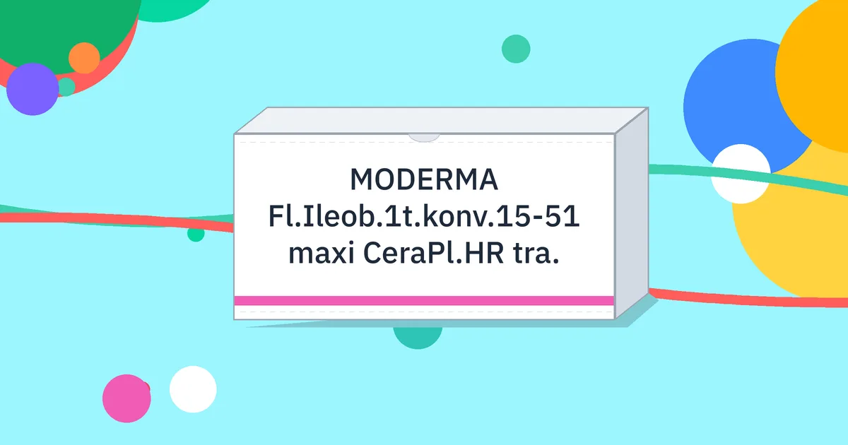 Symbolbild: Packung mit der Aufschrift MODERMA Fl.Ileob.1t.konv.15-51 maxi CeraPl.HR tra. (PZN 12417314) – Verfügbarkeit und Bezug in Apotheken in Frankfurt am Main