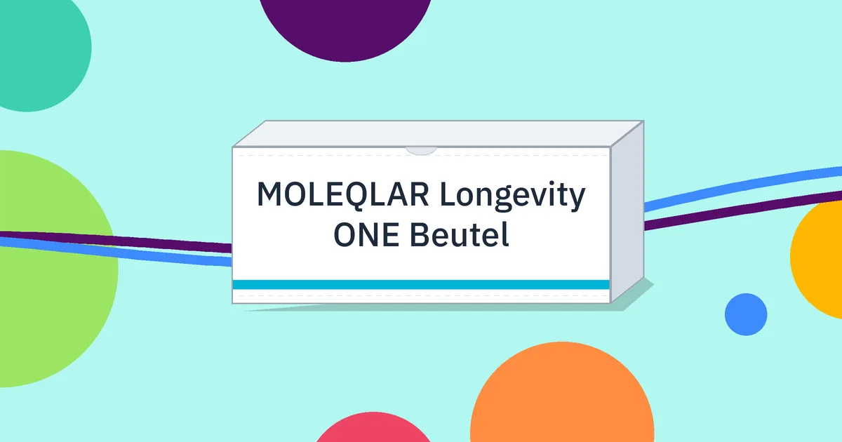 Symbolbild: Packung mit der Aufschrift MOLEQLAR Longevity ONE Beutel (PZN 19488731) – Verfügbarkeit und Bezug in Apotheken in Frankfurt am Main