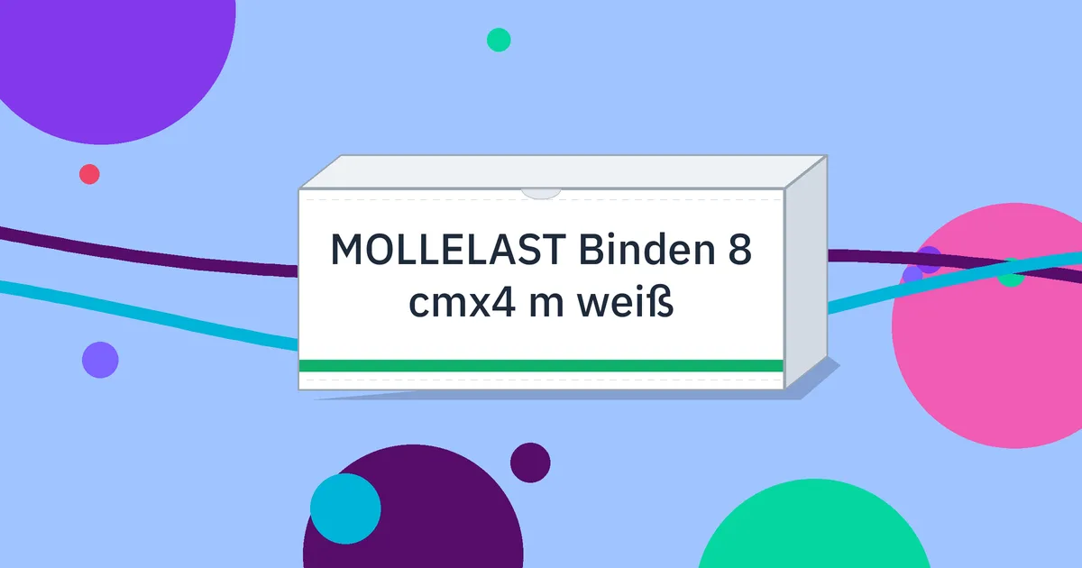 Symbolbild: Packung mit der Aufschrift MOLLELAST Binden 8 cmx4 m weiß (PZN 05490492) – Verfügbarkeit und Bezug in Apotheken in Frankfurt am Main