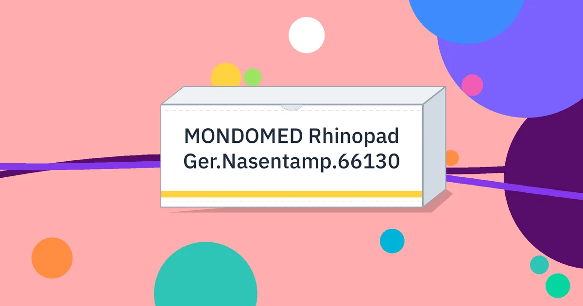Symbolbild: Packung mit der Aufschrift MONDOMED Rhinopad Ger.Nasentamp.66130 (PZN 00185985) – Verfügbarkeit und Bezug in Apotheken in Frankfurt am Main