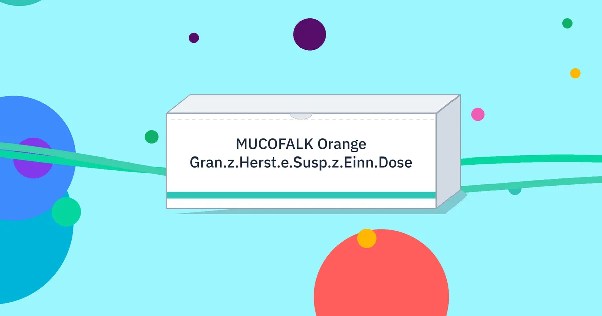 Symbolbild: Packung mit der Aufschrift MUCOFALK Orange Gran.z.Herst.e.Susp.z.Einn.Dose (PZN 04684981) – Verfügbarkeit und Bezug in Apotheken in Frankfurt am Main