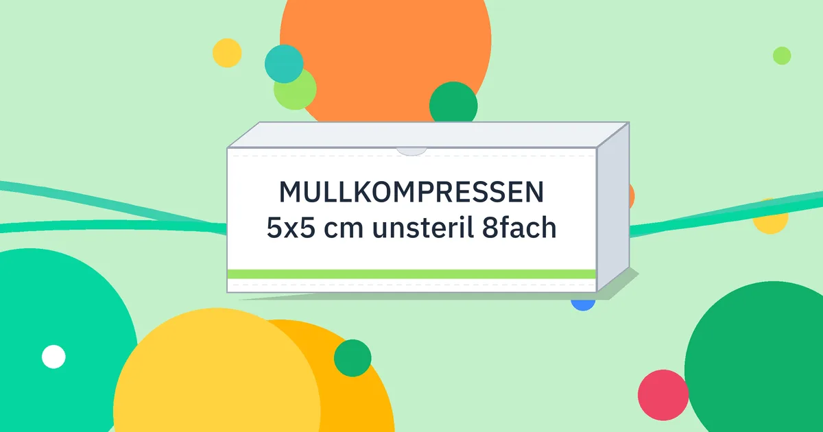 Symbolbild: Packung mit der Aufschrift MULLKOMPRESSEN 5x5 cm unsteril 8fach (PZN 00960504) – Verfügbarkeit und Bezug in Apotheken in Frankfurt am Main