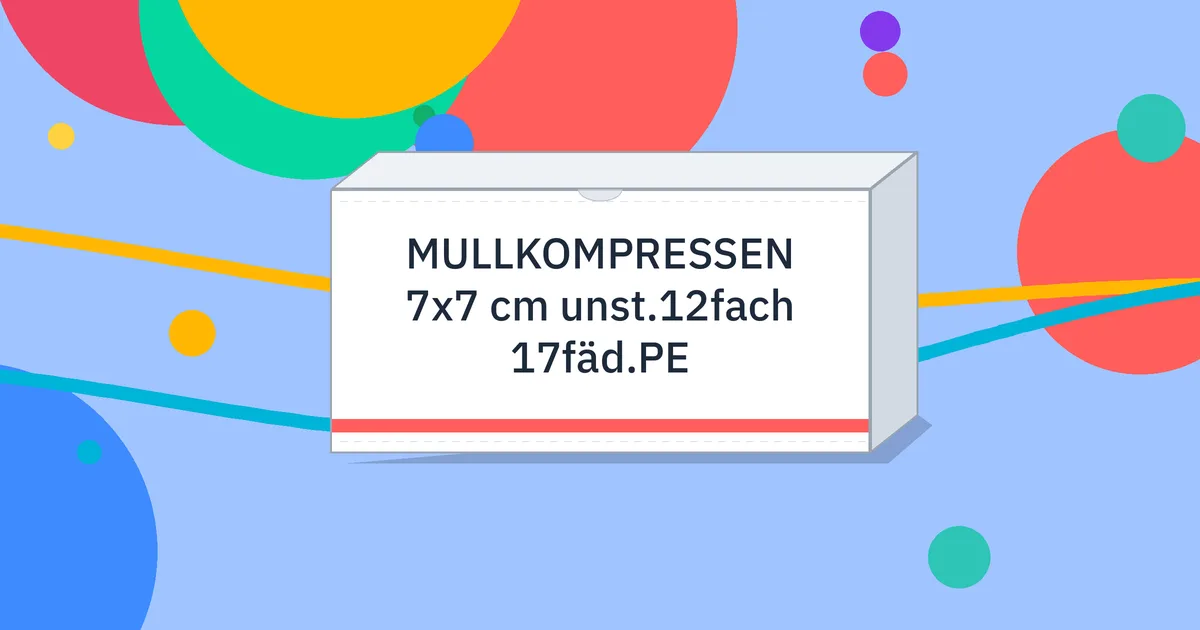 Symbolbild: Packung mit der Aufschrift MULLKOMPRESSEN 7x7 cm unst.12fach 17fäd.PE (PZN 06928571) – Verfügbarkeit und Bezug in Apotheken in Frankfurt am Main
