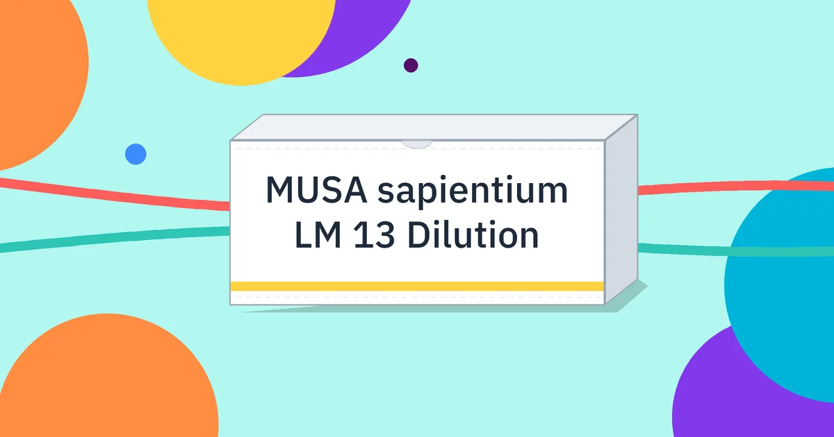 Symbolbild: Packung mit der Aufschrift MUSA sapientium LM 13 Dilution (PZN 13611685) – Verfügbarkeit und Bezug in Apotheken in Frankfurt am Main