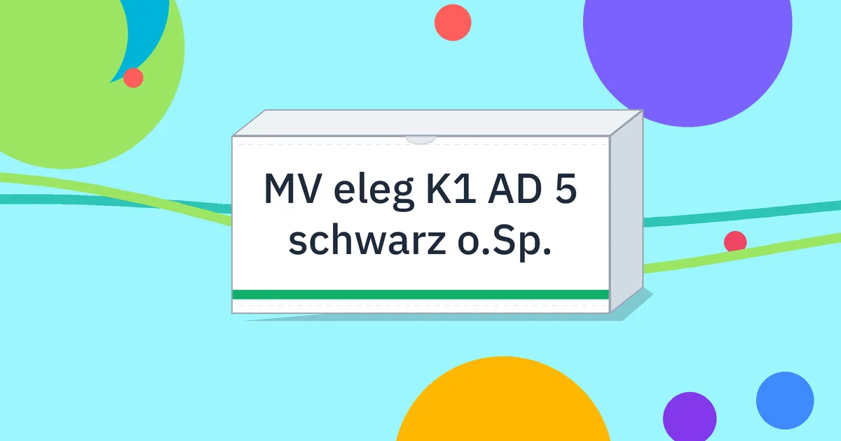 Symbolbild: Packung mit der Aufschrift MV eleg K1 AD 5 schwarz o.Sp. (PZN 00333345) – Verfügbarkeit und Bezug in Apotheken in Frankfurt am Main