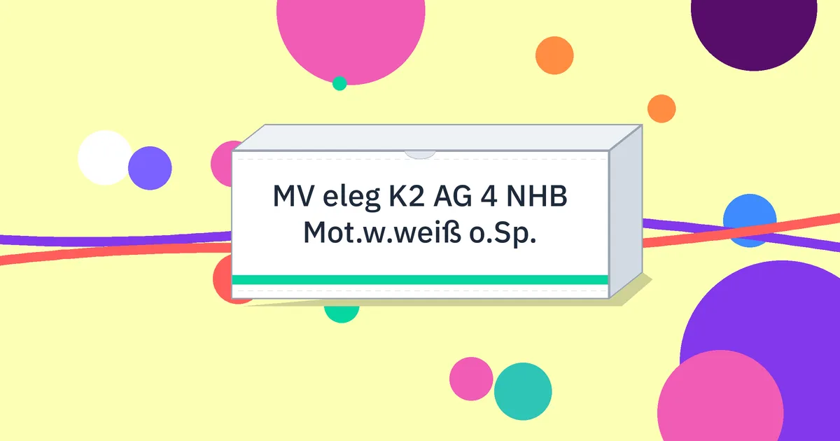 Symbolbild: Packung mit der Aufschrift MV eleg K2 AG 4 NHB Mot.w.weiß o.Sp. (PZN 15727937) – Verfügbarkeit und Bezug in Apotheken in Frankfurt am Main