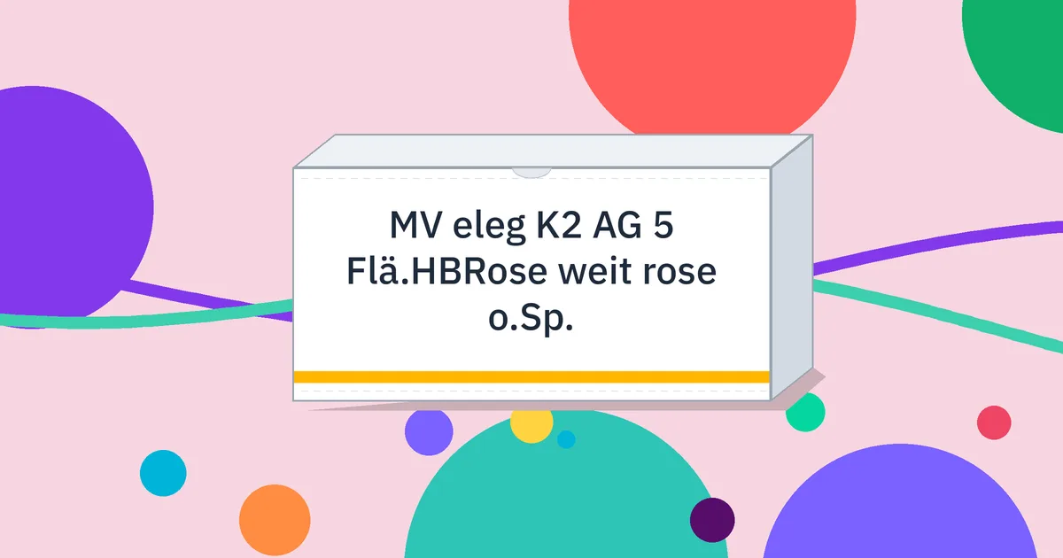 Symbolbild: Packung mit der Aufschrift MV eleg K2 AG 5 Flä.HBRose weit rose o.Sp. (PZN 15719895) – Verfügbarkeit und Bezug in Apotheken in Frankfurt am Main
