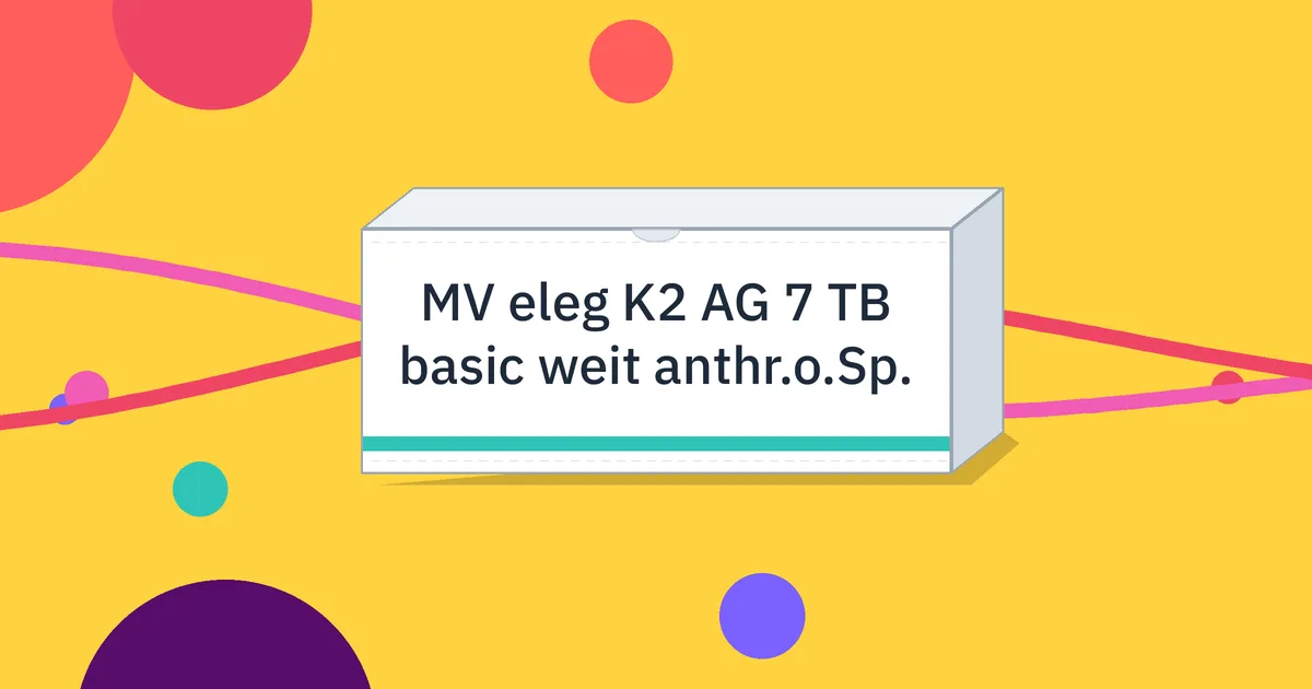 Symbolbild: Packung mit der Aufschrift MV eleg K2 AG 7 TB basic weit anthr.o.Sp. (PZN 00205328) – Verfügbarkeit und Bezug in Apotheken in Frankfurt am Main