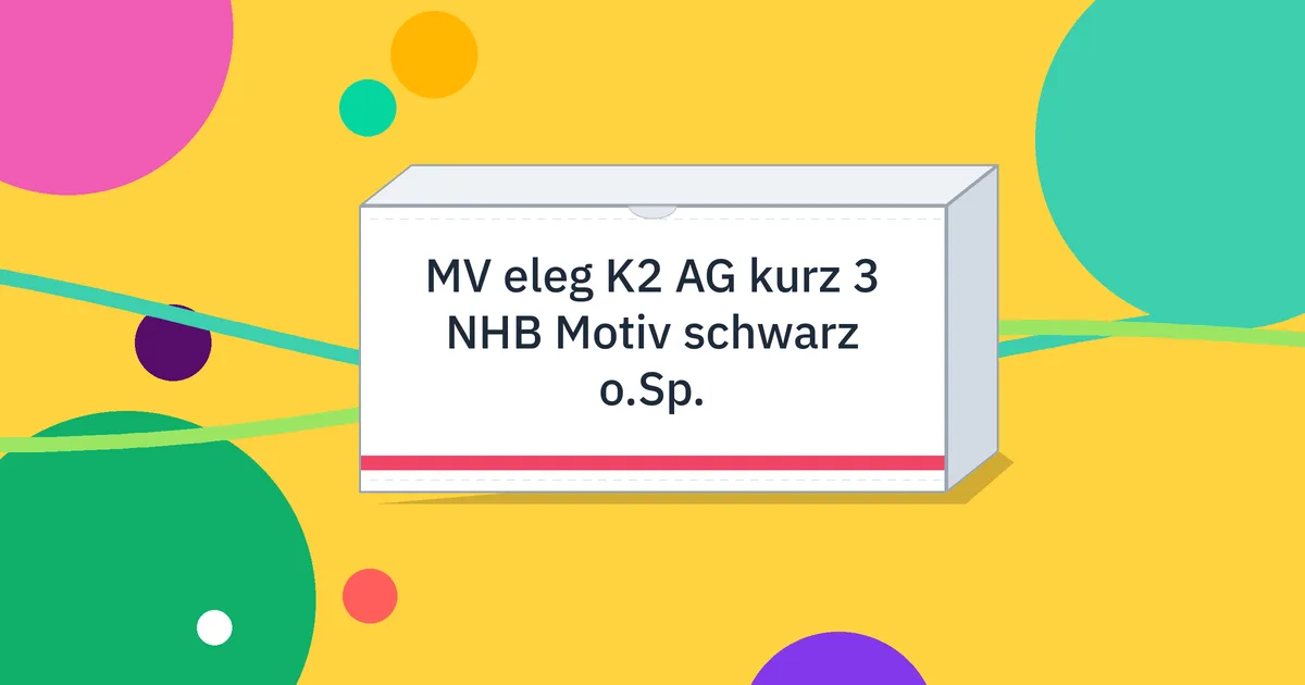 Symbolbild: Packung mit der Aufschrift MV eleg K2 AG kurz 3 NHB Motiv schwarz o.Sp. (PZN 15709000) – Verfügbarkeit und Bezug in Apotheken in Frankfurt am Main