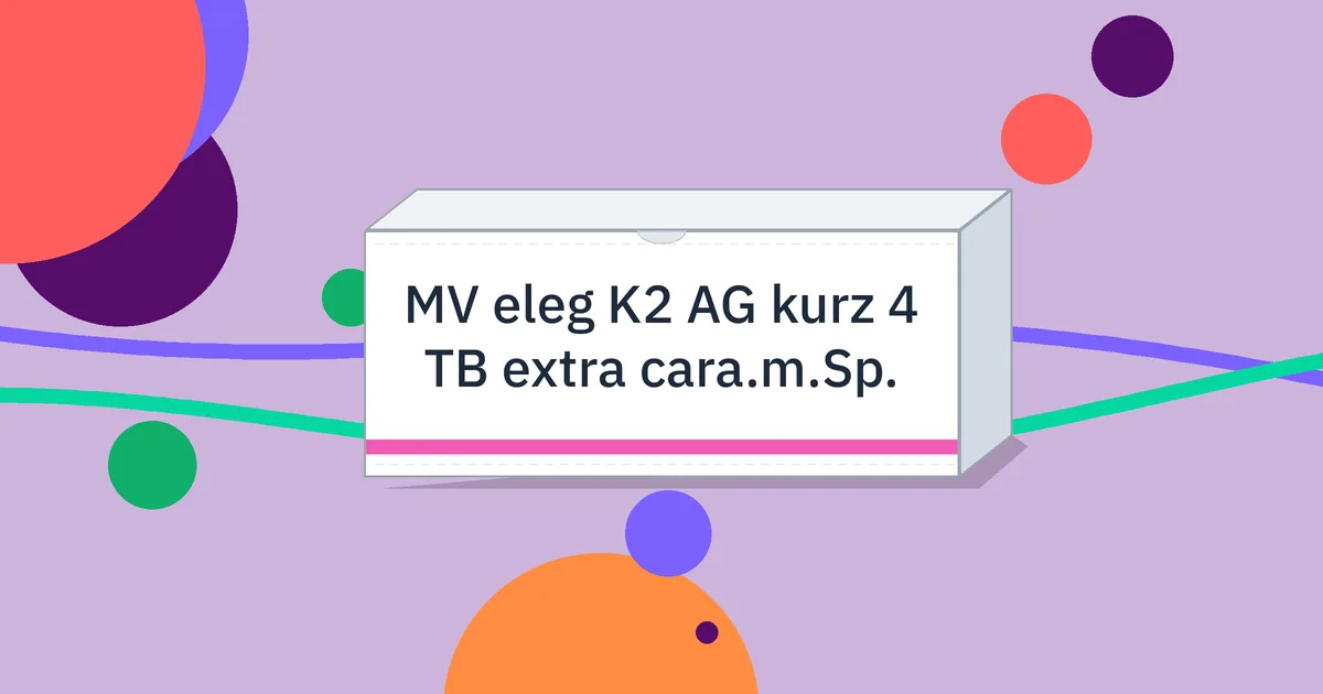 Symbolbild: Packung mit der Aufschrift MV eleg K2 AG kurz 4 TB extra cara.m.Sp. (PZN 09878690) – Verfügbarkeit und Bezug in Apotheken in Frankfurt am Main