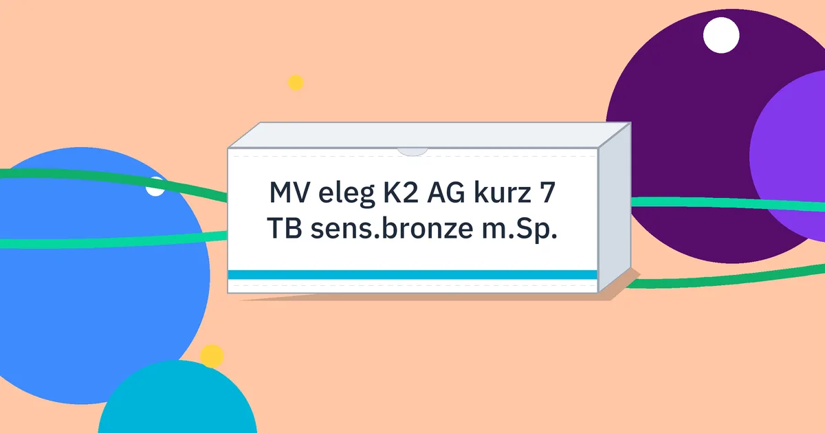 Symbolbild: Packung mit der Aufschrift MV eleg K2 AG kurz 7 TB sens.bronze m.Sp. (PZN 14716587) – Verfügbarkeit und Bezug in Apotheken in Frankfurt am Main