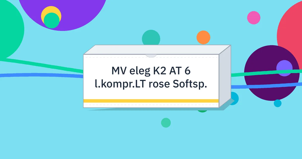 Symbolbild: Packung mit der Aufschrift MV eleg K2 AT 6 l.kompr.LT rose Softsp. (PZN 15286367) – Verfügbarkeit und Bezug in Apotheken in Frankfurt am Main