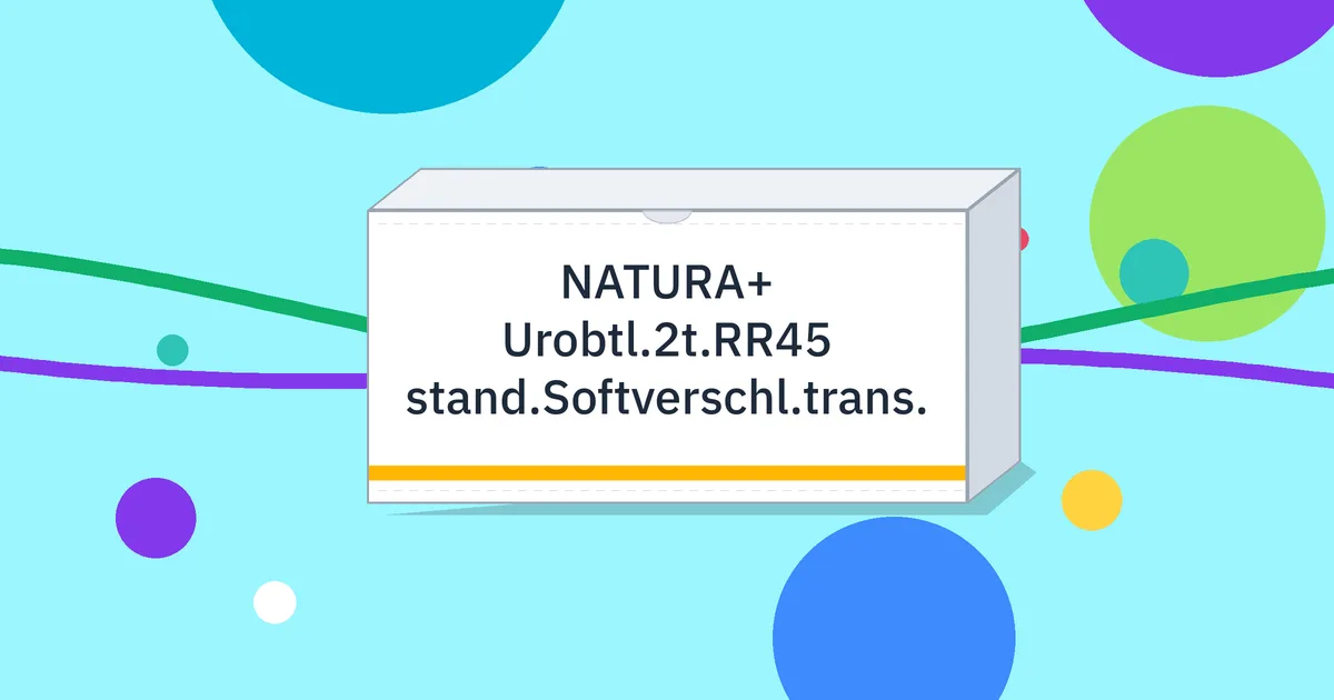 Symbolbild: Packung mit der Aufschrift NATURA+ Urobtl.2t.RR45 stand.Softverschl.trans. (PZN 20941609) – Verfügbarkeit und Bezug in Apotheken in Frankfurt am Main