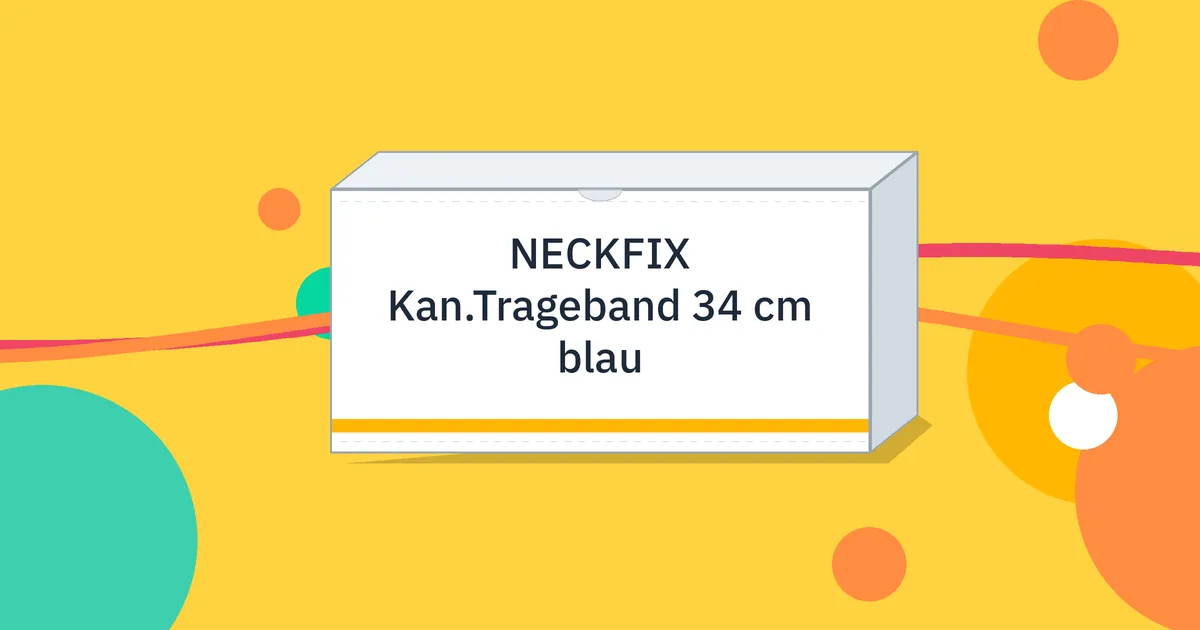 Symbolbild: Packung mit der Aufschrift NECKFIX Kan.Trageband 34 cm blau (PZN 11659340) – Verfügbarkeit und Bezug in Apotheken in Frankfurt am Main