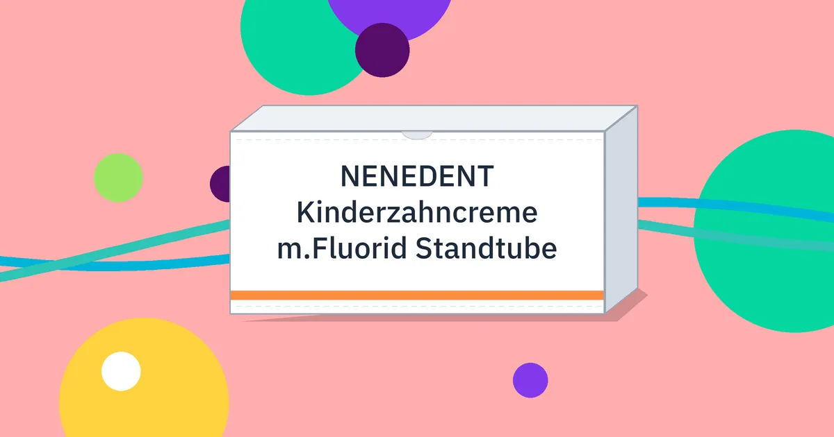 Symbolbild: Packung mit der Aufschrift NENEDENT Kinderzahncreme m.Fluorid Standtube (PZN 08771783) – Verfügbarkeit und Bezug in Apotheken in Frankfurt am Main