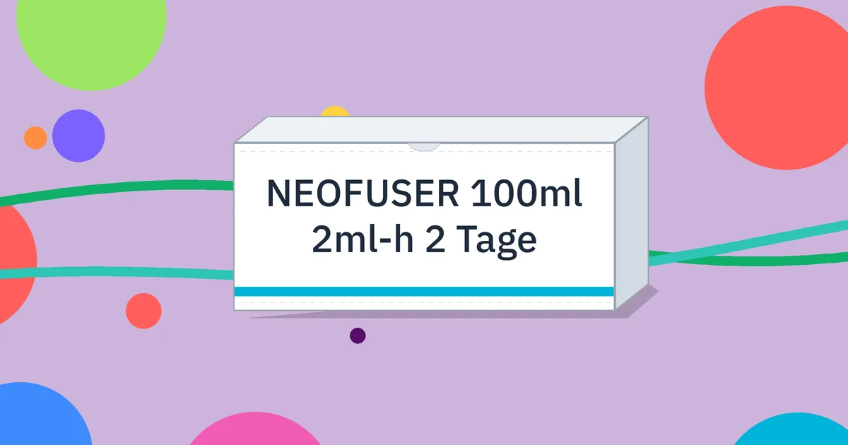 Symbolbild: Packung mit der Aufschrift NEOFUSER 100ml 2ml-h 2 Tage (PZN 16512179) – Verfügbarkeit und Bezug in Apotheken in Frankfurt am Main