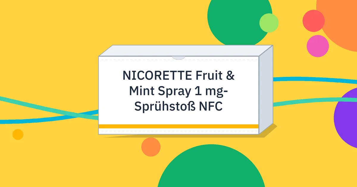 Symbolbild: Packung mit der Aufschrift NICORETTE Fruit & Mint Spray 1 mg-Sprühstoß NFC (PZN 18215126) – Verfügbarkeit und Bezug in Apotheken in Frankfurt am Main