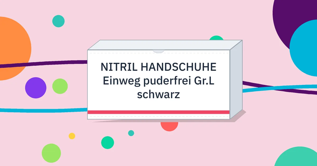 Symbolbild: Packung mit der Aufschrift NITRIL HANDSCHUHE Einweg puderfrei Gr.L schwarz (PZN 10106627) – Verfügbarkeit und Bezug in Apotheken in Frankfurt am Main