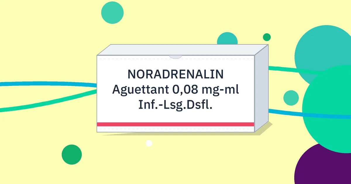 Symbolbild: Packung mit der Aufschrift NORADRENALIN Aguettant 0,08 mg-ml Inf.-Lsg.Dsfl. (PZN 11302595) – Verfügbarkeit und Bezug in Apotheken in Frankfurt am Main