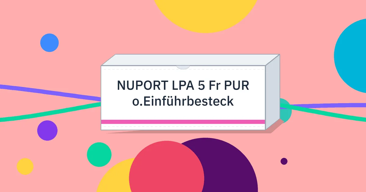 Symbolbild: Packung mit der Aufschrift NUPORT LPA 5 Fr PUR o.Einführbesteck (PZN 10269401) – Verfügbarkeit und Bezug in Apotheken in Frankfurt am Main