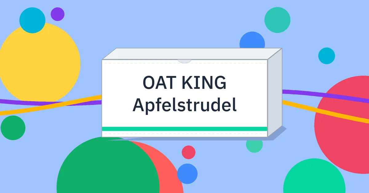 Symbolbild: Packung mit der Aufschrift OAT KING Apfelstrudel (PZN 09522237) – Verfügbarkeit und Bezug in Apotheken in Frankfurt am Main