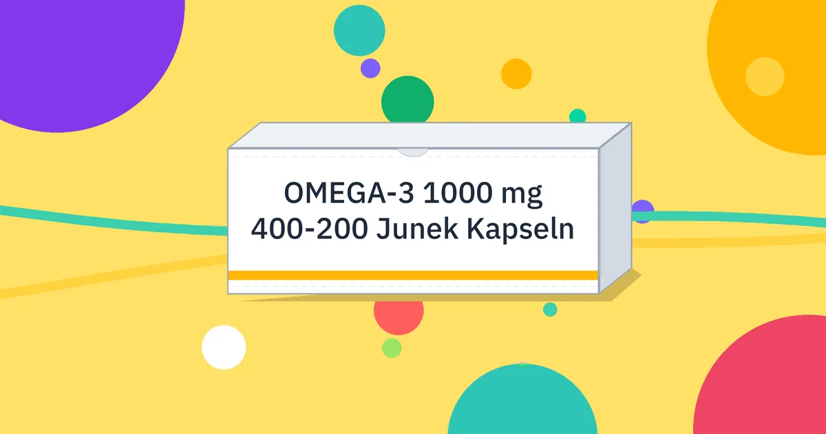 Symbolbild: Packung mit der Aufschrift OMEGA-3 1000 mg 400-200 Junek Kapseln (PZN 11189650) – Verfügbarkeit und Bezug in Apotheken in Frankfurt am Main
