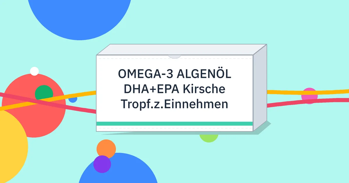 Symbolbild: Packung mit der Aufschrift OMEGA-3 ALGENÖL DHA+EPA Kirsche Tropf.z.Einnehmen (PZN 18818037) – Verfügbarkeit und Bezug in Apotheken in Frankfurt am Main
