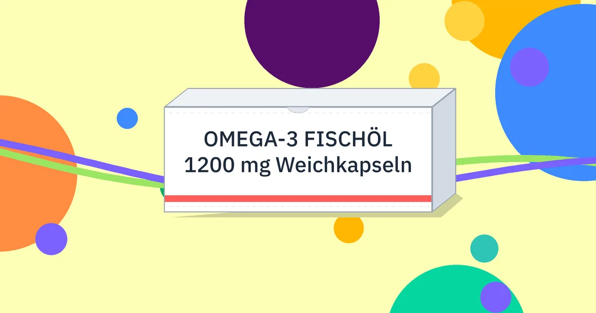 Symbolbild: Packung mit der Aufschrift OMEGA-3 FISCHÖL 1200 mg Weichkapseln (PZN 20569699) – Verfügbarkeit und Bezug in Apotheken in Frankfurt am Main