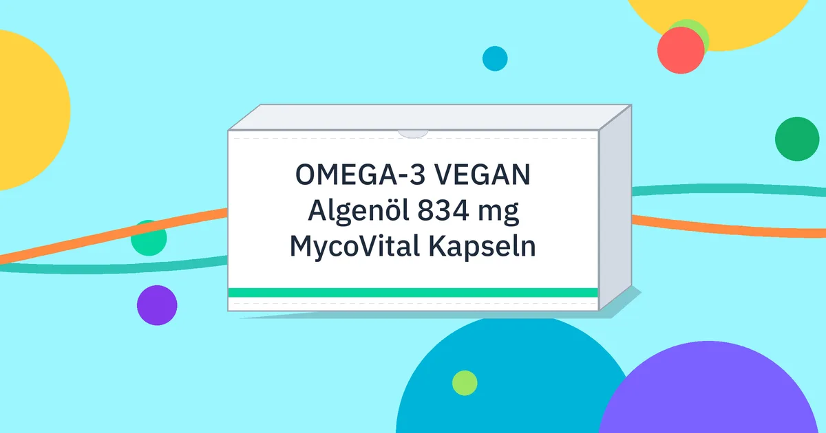 Symbolbild: Packung mit der Aufschrift OMEGA-3 VEGAN Algenöl 834 mg MycoVital Kapseln (PZN 19710543) – Verfügbarkeit und Bezug in Apotheken in Frankfurt am Main