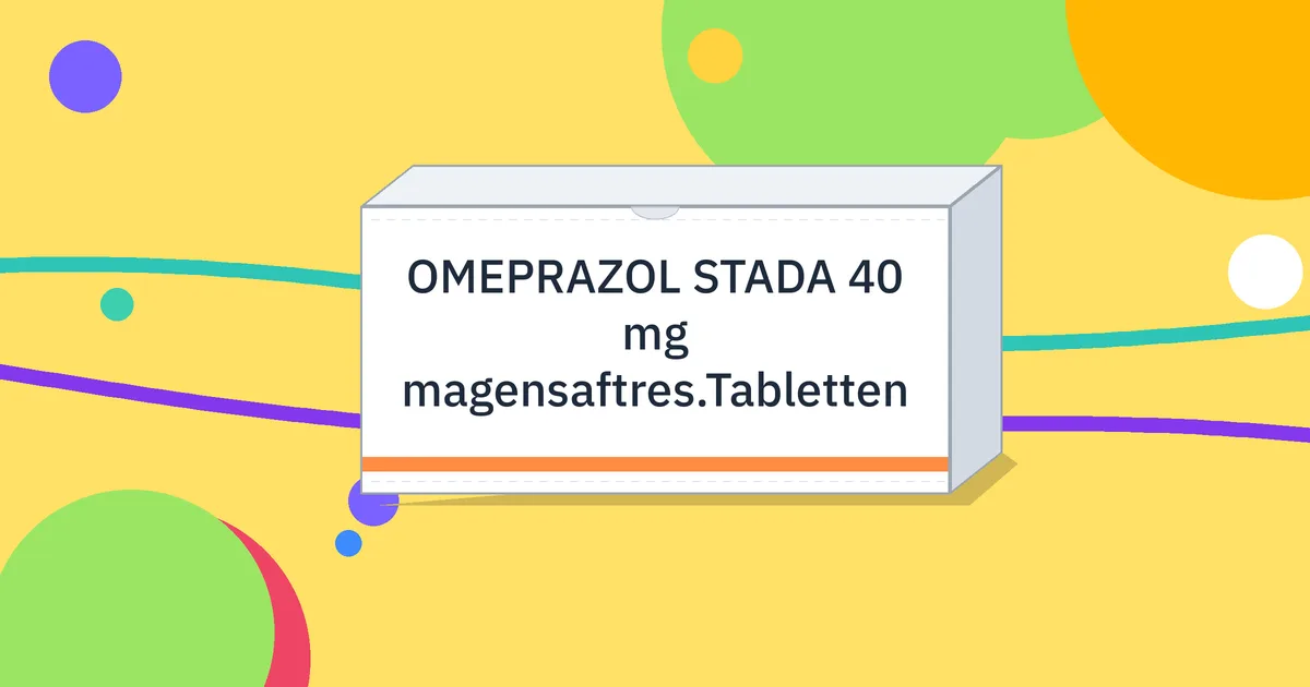 Symbolbild: Packung mit der Aufschrift OMEPRAZOL STADA 40 mg magensaftres.Tabletten (PZN 00772949) – Verfügbarkeit und Bezug in Apotheken in Frankfurt am Main