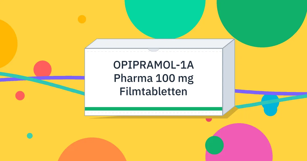Symbolbild: Packung mit der Aufschrift OPIPRAMOL-1A Pharma 100 mg Filmtabletten (PZN 06964325) – Verfügbarkeit und Bezug in Apotheken in Frankfurt am Main