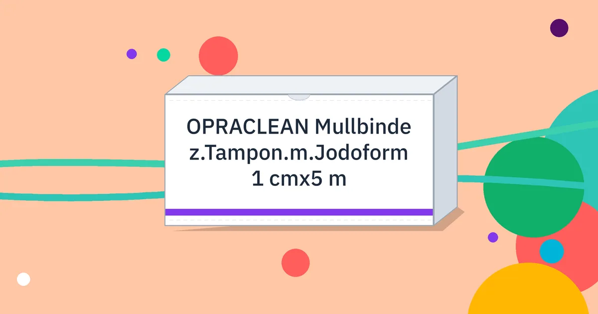 Symbolbild: Packung mit der Aufschrift OPRACLEAN Mullbinde z.Tampon.m.Jodoform 1 cmx5 m (PZN 19235415) – Verfügbarkeit und Bezug in Apotheken in Frankfurt am Main