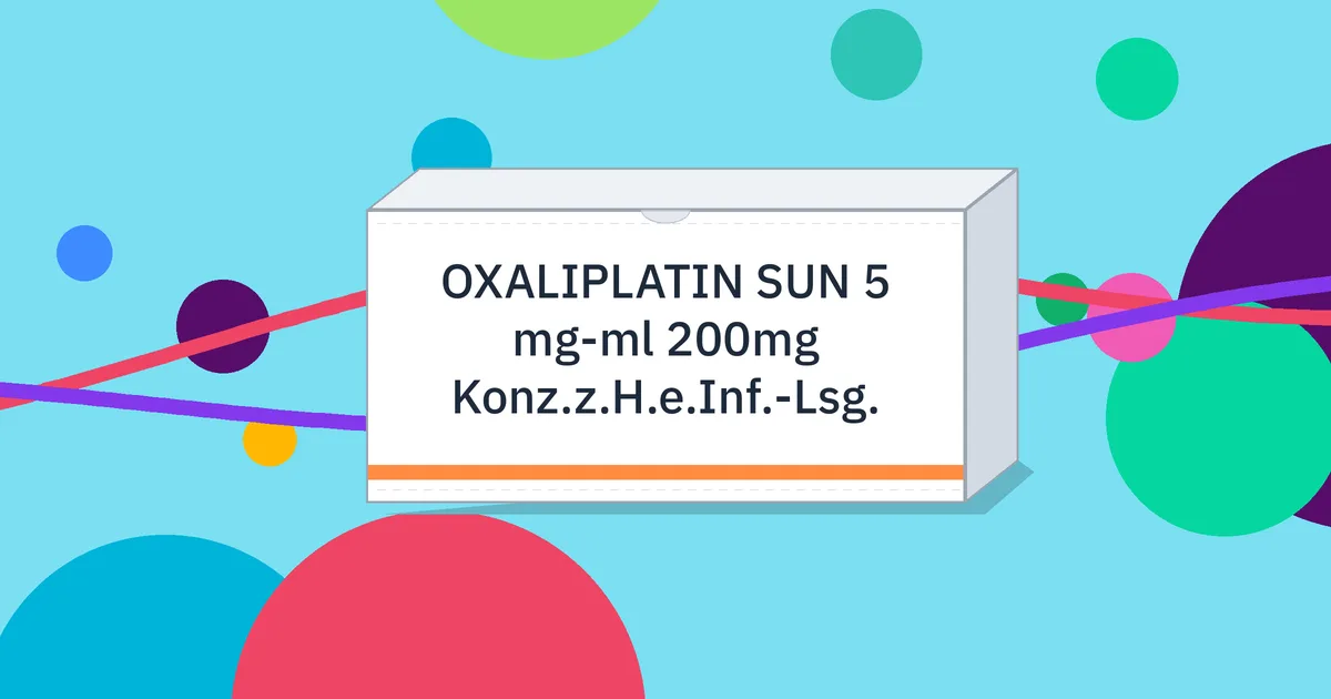 Symbolbild: Packung mit der Aufschrift OXALIPLATIN SUN 5 mg-ml 200mg Konz.z.H.e.Inf.-Lsg. (PZN 09298314) – Verfügbarkeit und Bezug in Apotheken in Frankfurt am Main