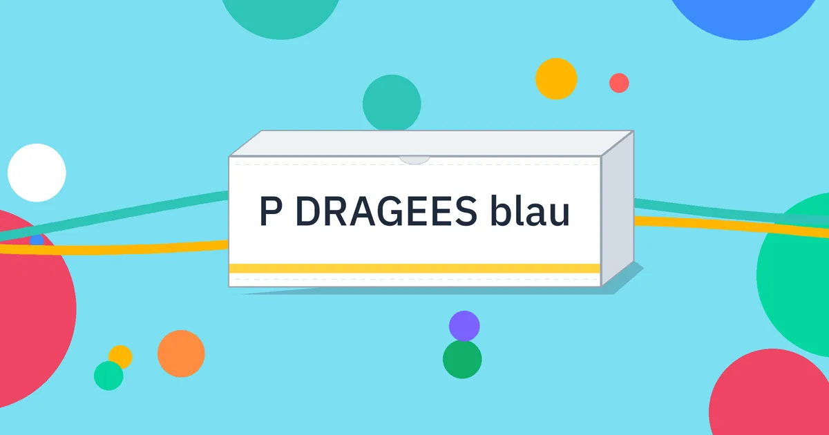 Symbolbild: Packung mit der Aufschrift P DRAGEES blau (PZN 03935613) – Verfügbarkeit und Bezug in Apotheken in Frankfurt am Main
