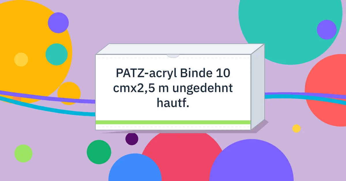 Symbolbild: Packung mit der Aufschrift PATZ-acryl Binde 10 cmx2,5 m ungedehnt hautf. (PZN 06814620) – Verfügbarkeit und Bezug in Apotheken in Frankfurt am Main