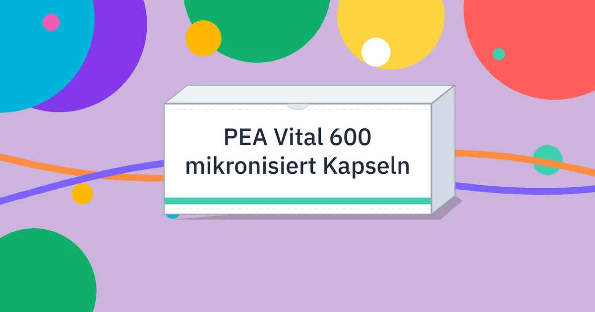 Symbolbild: Packung mit der Aufschrift PEA Vital 600 mikronisiert Kapseln (PZN 20367493) – Verfügbarkeit und Bezug in Apotheken in Frankfurt am Main