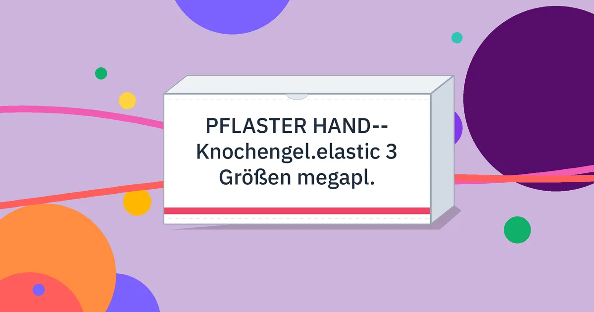 Symbolbild: Packung mit der Aufschrift PFLASTER HAND--Knochengel.elastic 3 Größen megapl. (PZN 16501394) – Verfügbarkeit und Bezug in Apotheken in Frankfurt am Main