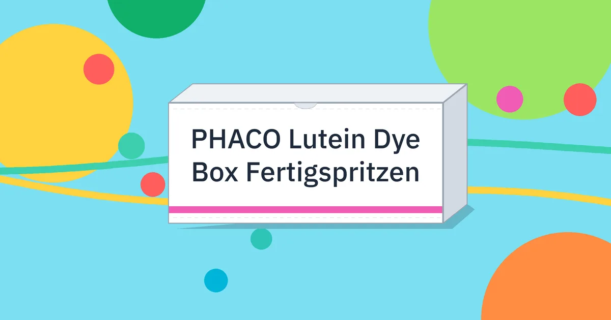 Symbolbild: Packung mit der Aufschrift PHACO Lutein Dye Box Fertigspritzen (PZN 18897427) – Verfügbarkeit und Bezug in Apotheken in Frankfurt am Main