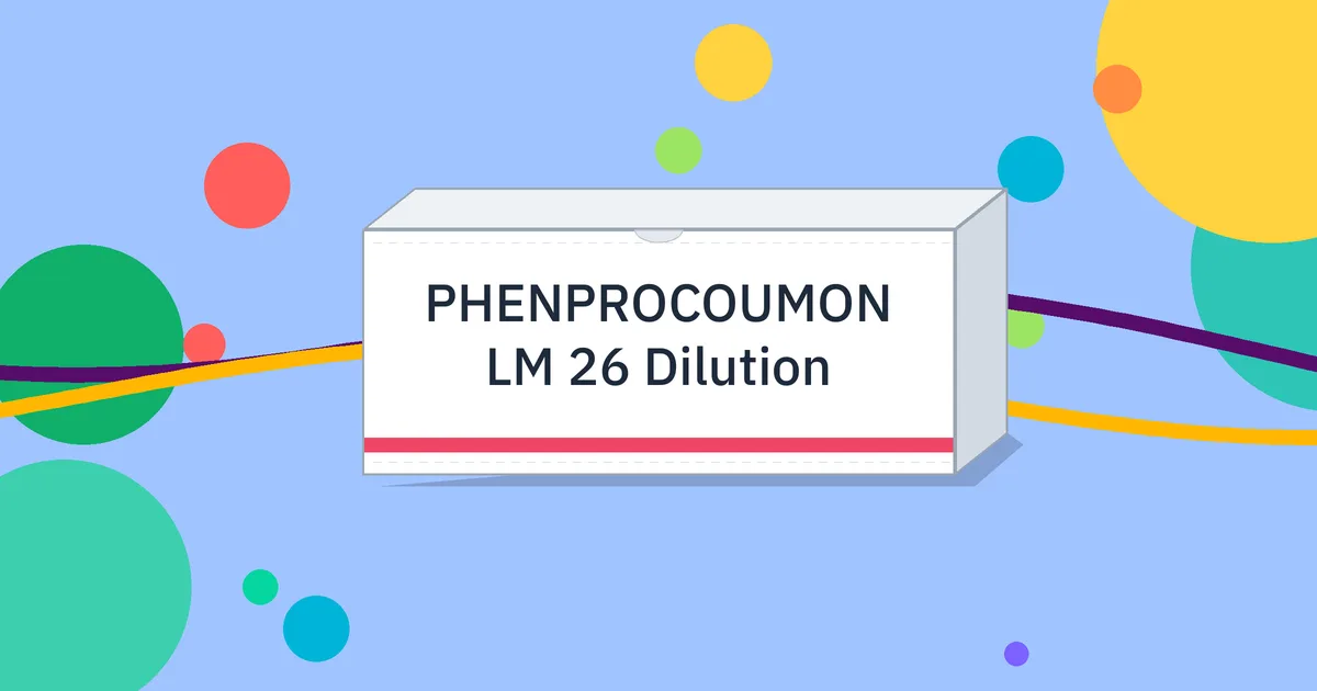 Symbolbild: Packung mit der Aufschrift PHENPROCOUMON LM 26 Dilution (PZN 13638075) – Verfügbarkeit und Bezug in Apotheken in Frankfurt am Main