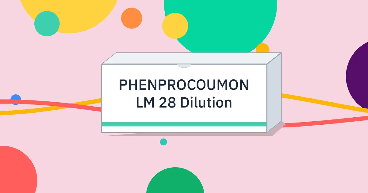 Symbolbild: Packung mit der Aufschrift PHENPROCOUMON LM 28 Dilution (PZN 13638098) – Verfügbarkeit und Bezug in Apotheken in Frankfurt am Main