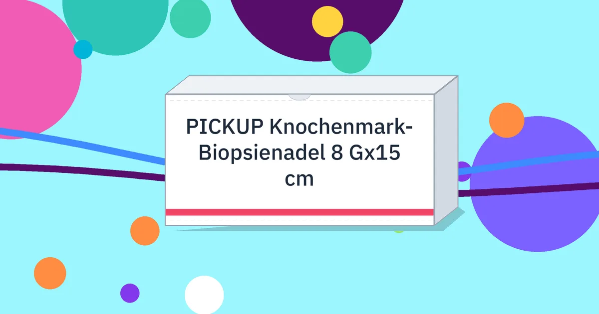 Symbolbild: Packung mit der Aufschrift PICKUP Knochenmark-Biopsienadel 8 Gx15 cm (PZN 19276213) – Verfügbarkeit und Bezug in Apotheken in Frankfurt am Main