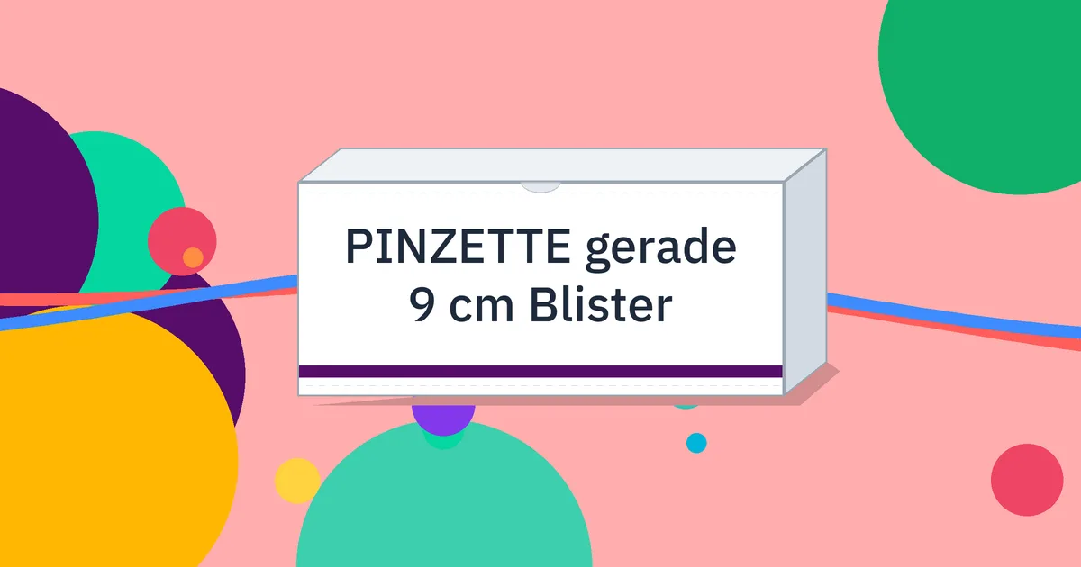 Symbolbild: Packung mit der Aufschrift PINZETTE gerade 9 cm Blister (PZN 10350333) – Verfügbarkeit und Bezug in Apotheken in Frankfurt am Main