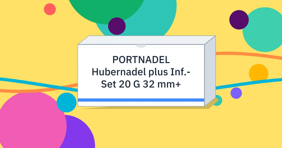Symbolbild: Packung mit der Aufschrift PORTNADEL Hubernadel plus Inf.-Set 20 G 32 mm+ (PZN 02705302) – Verfügbarkeit und Bezug in Apotheken in Frankfurt am Main