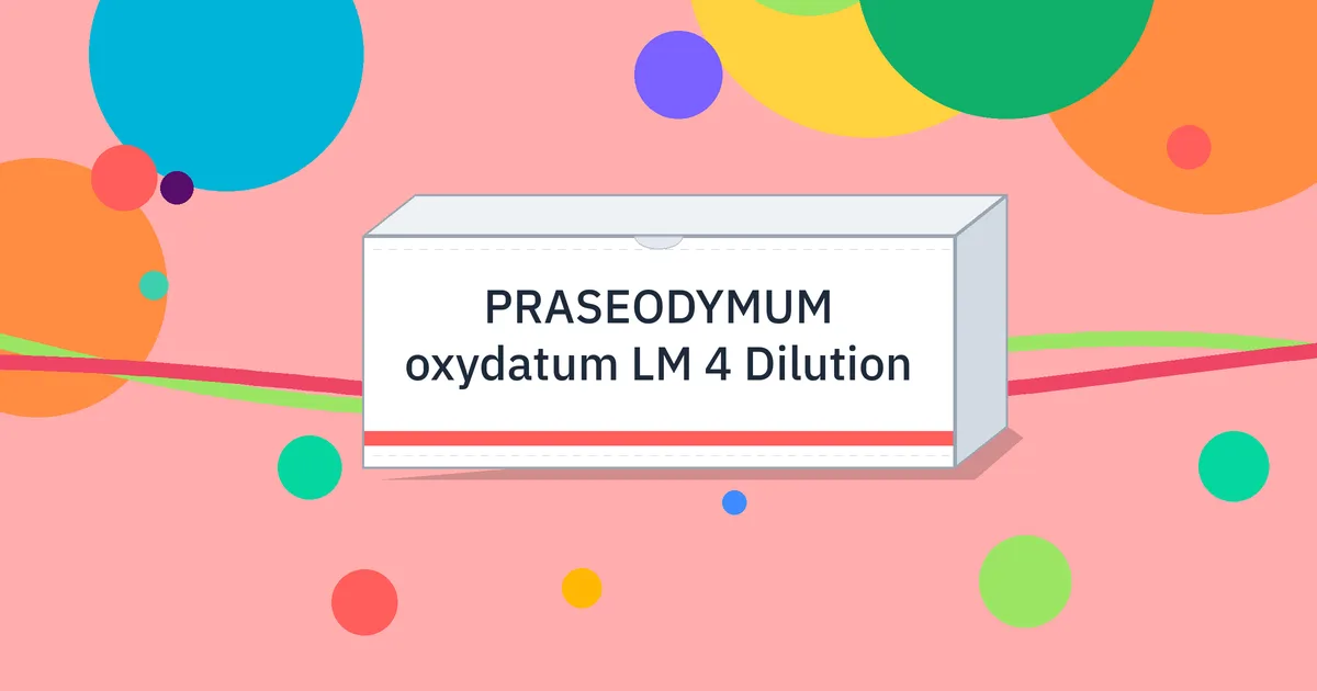 Symbolbild: Packung mit der Aufschrift PRASEODYMUM oxydatum LM 4 Dilution (PZN 13666479) – Verfügbarkeit und Bezug in Apotheken in Frankfurt am Main