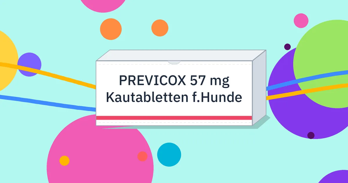 Symbolbild: Packung mit der Aufschrift PREVICOX 57 mg Kautabletten f.Hunde (PZN 01025344) – Verfügbarkeit und Bezug in Apotheken in Frankfurt am Main