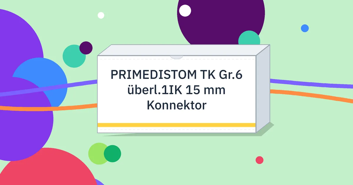 Symbolbild: Packung mit der Aufschrift PRIMEDISTOM TK Gr.6 überl.1IK 15 mm Konnektor (PZN 10209563) – Verfügbarkeit und Bezug in Apotheken in Frankfurt am Main