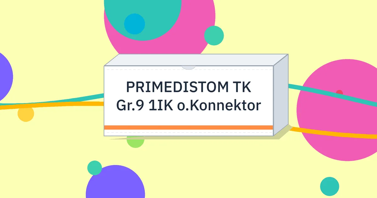 Symbolbild: Packung mit der Aufschrift PRIMEDISTOM TK Gr.9 1IK o.Konnektor (PZN 10316508) – Verfügbarkeit und Bezug in Apotheken in Frankfurt am Main