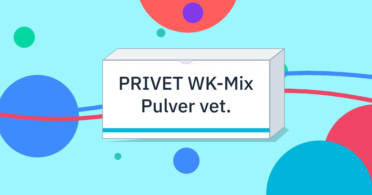Symbolbild: Packung mit der Aufschrift PRIVET WK-Mix Pulver vet. (PZN 16907021) – Verfügbarkeit und Bezug in Apotheken in Frankfurt am Main